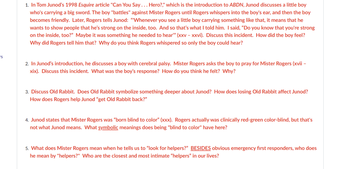 Solved 1. In Tom Junod's 1998 Esquire article "Can You Say | Chegg.com