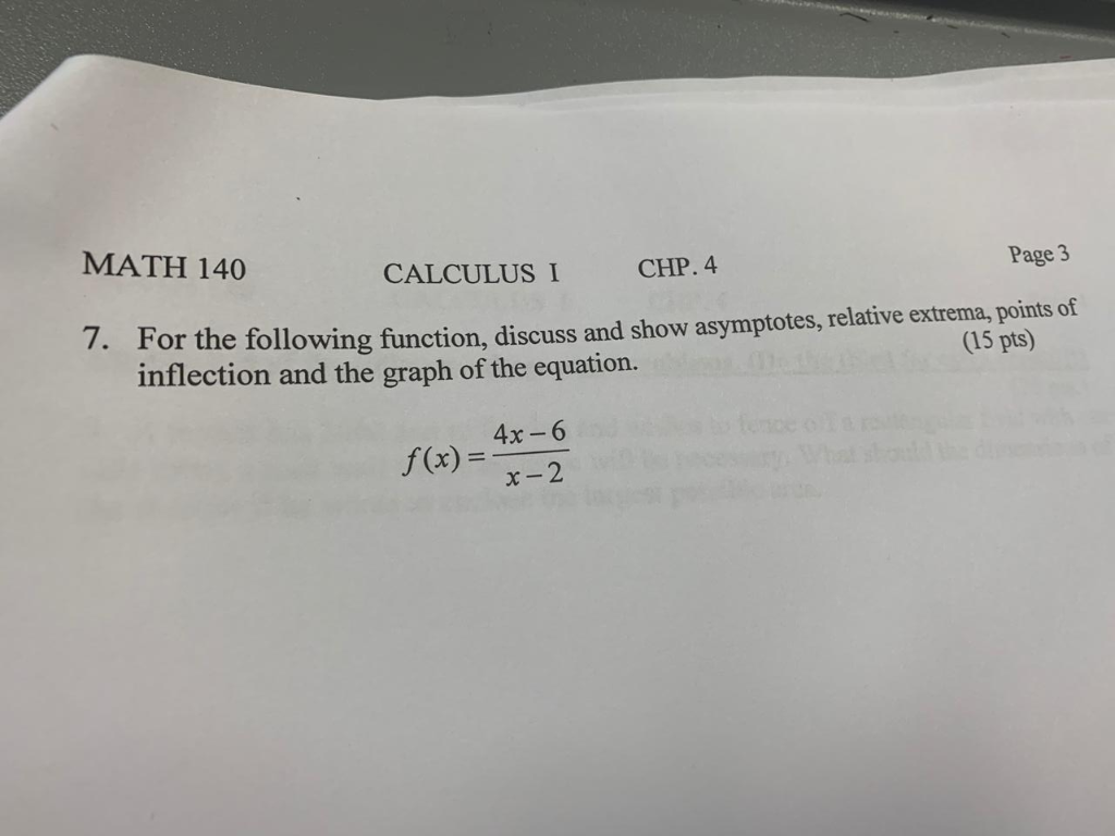 Solved MATH 140 CALCULUS I Page 3 CHP. 4 7. For the | Chegg.com