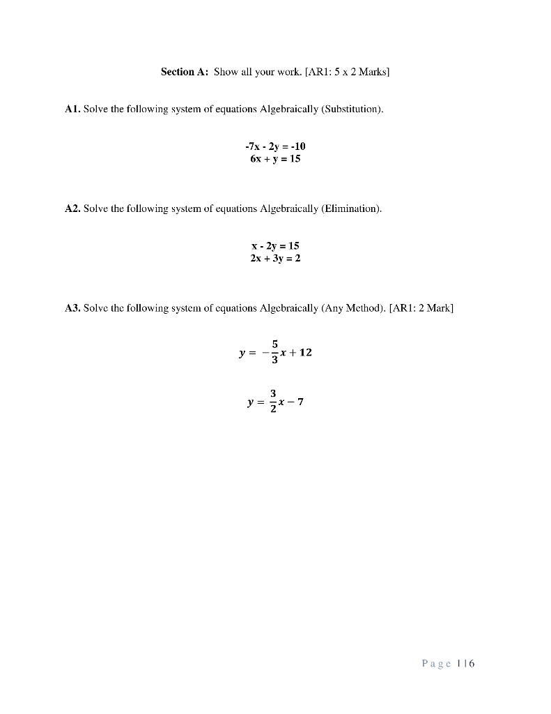 Solved Section A: Show all your work. [AR1: 5 x 2 Marks] A1. | Chegg.com