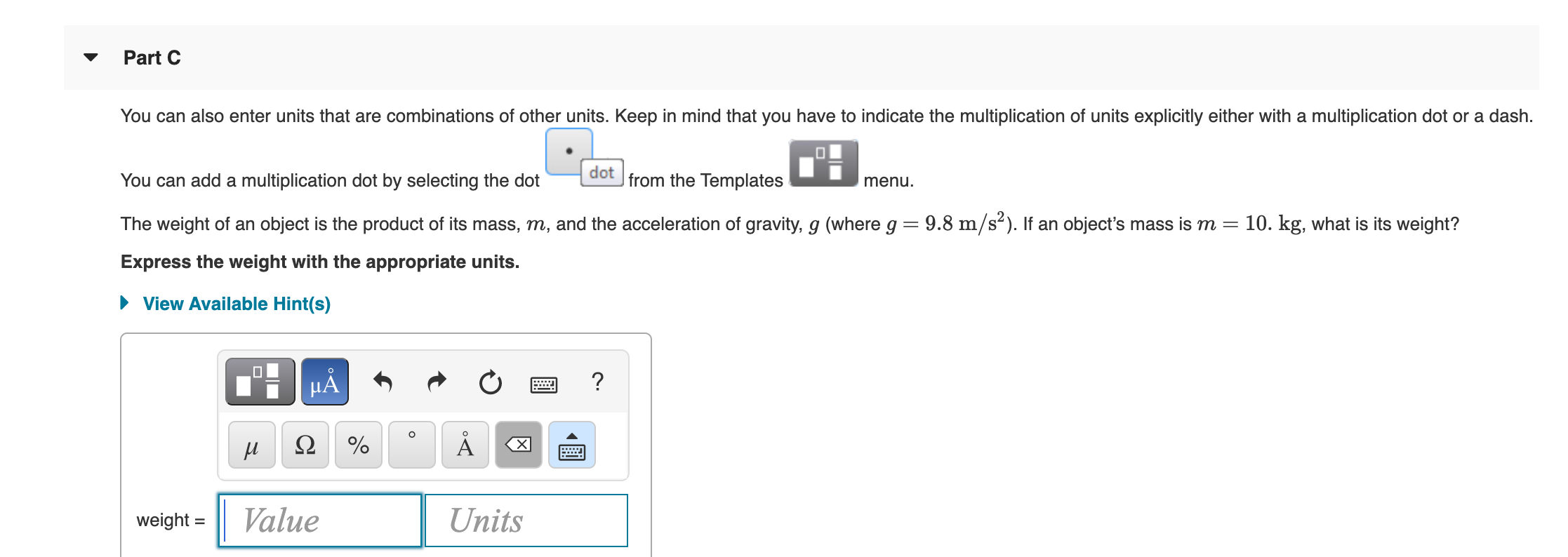 Solved Part C You can also enter units that are combinations | Chegg.com