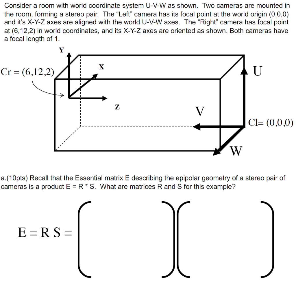 Consider a room with world coordinate system U-V-W as | Chegg.com