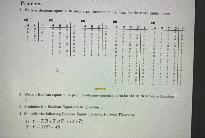 Solved Problems 1 Write A Boolean Equation In