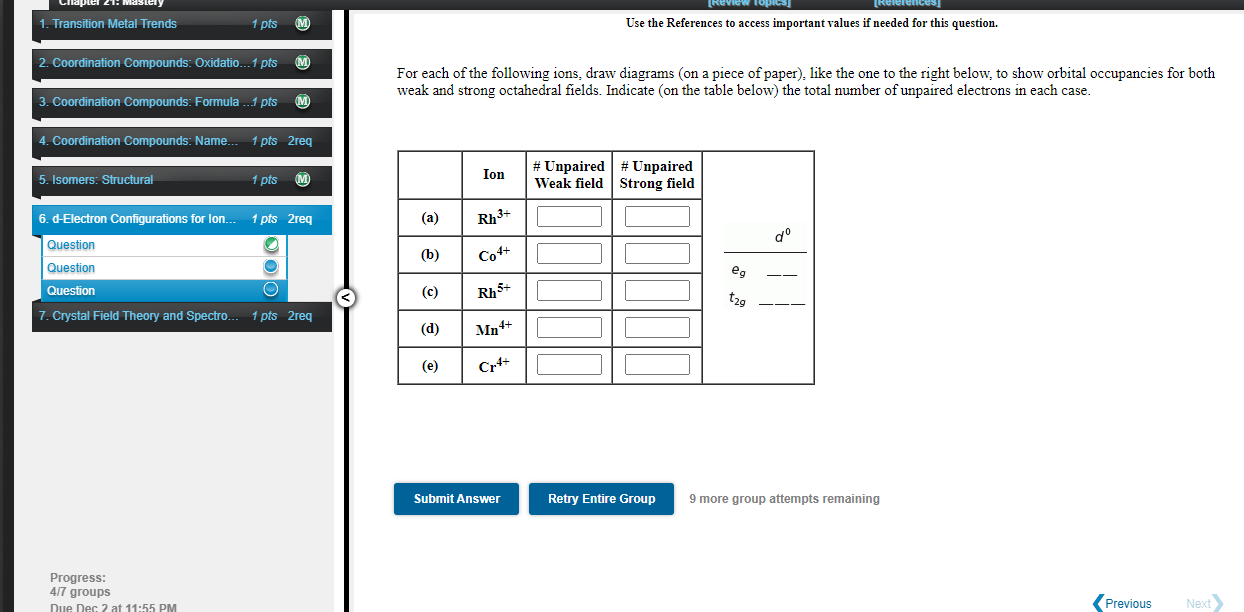 Solved REVIEW Topics 1. Transition Metal Trends 1 pts | Chegg.com