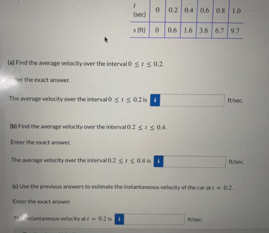 Solved (a) Find the average velocity over the interval | Chegg.com