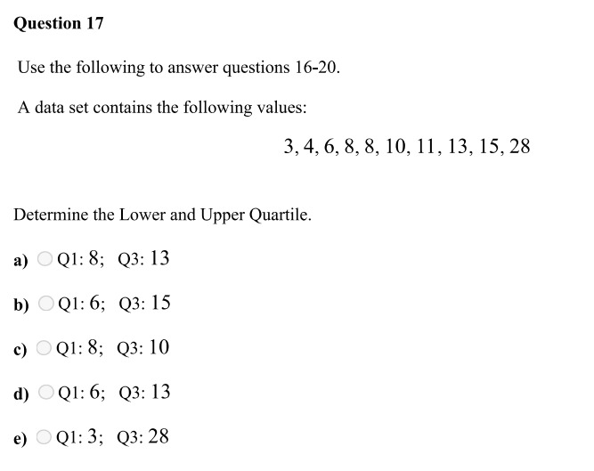 Solved Question 17Use the following to answer questions | Chegg.com