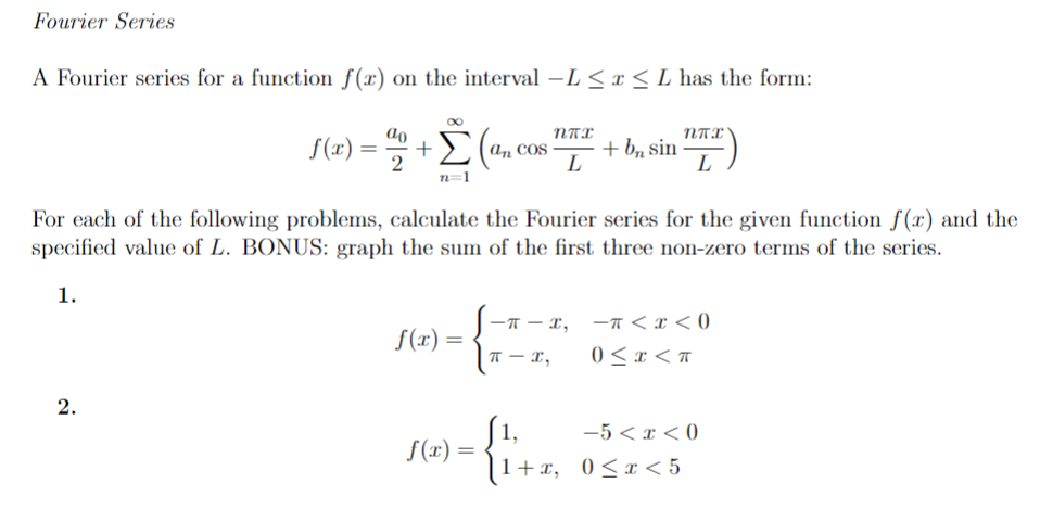Solved A Fourier Series For A Function F X On The Interval