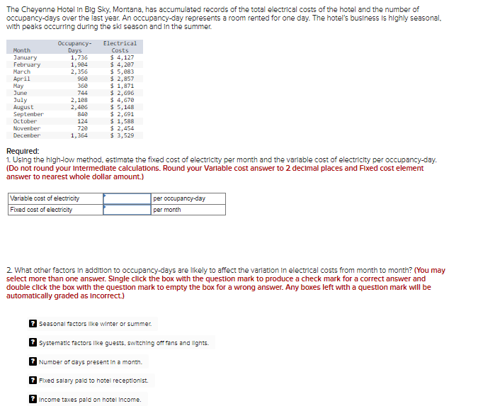 Solved The Cheyenne Hotel In Big Sky, Montana, has | Chegg.com