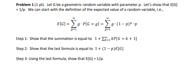 Solved Problem 1 (1 pt). Let G be a geometric random | Chegg.com