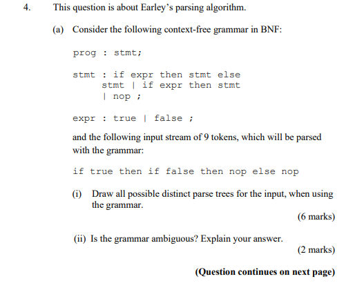 Solved 4. This question is about Earley's parsing algorithm. | Chegg.com