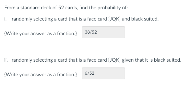 Solved From a standard deck of 52 cards, find the | Chegg.com