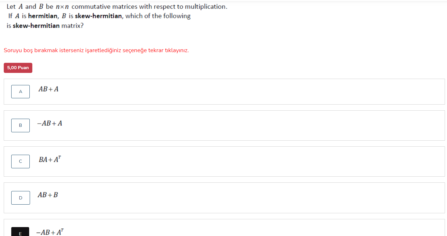 Solved Let A and B be nxn commutative matrices with respect | Chegg.com