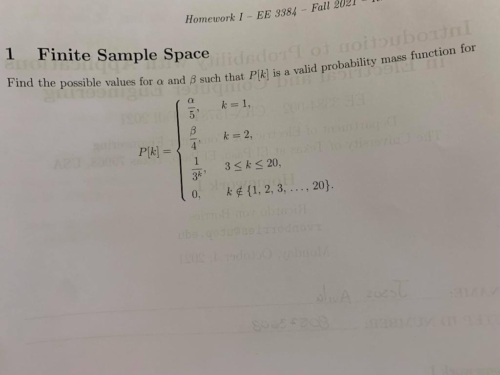 Solved Homework I - EE 3384 - Fall 202 1 Finite Sample Space | Chegg.com
