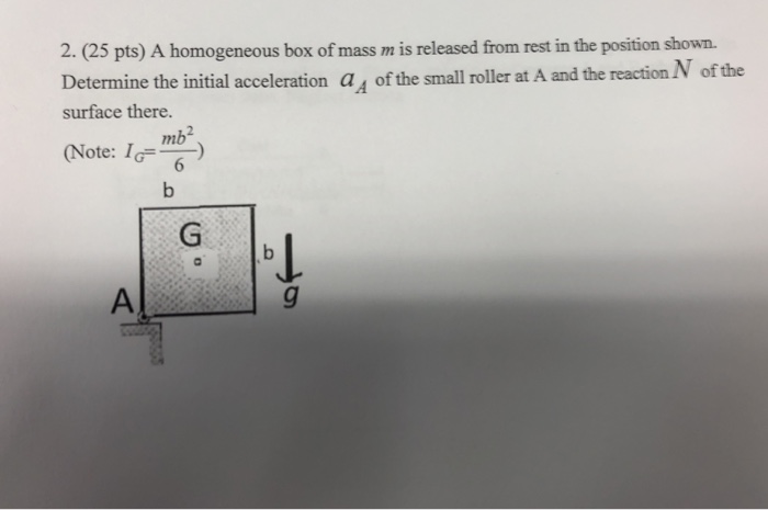 Solved 2. (25 pts) A homogeneous box of mass m is released | Chegg.com