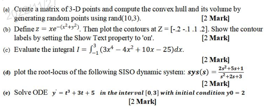 Create a matrix of 3-D points and compute the convex | Chegg.com