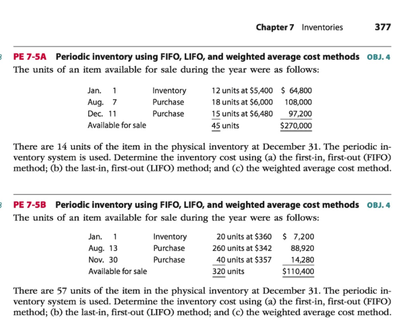 Solved Chapter 7 Inventories 377 PE 7-5A Periodic inventory | Chegg.com