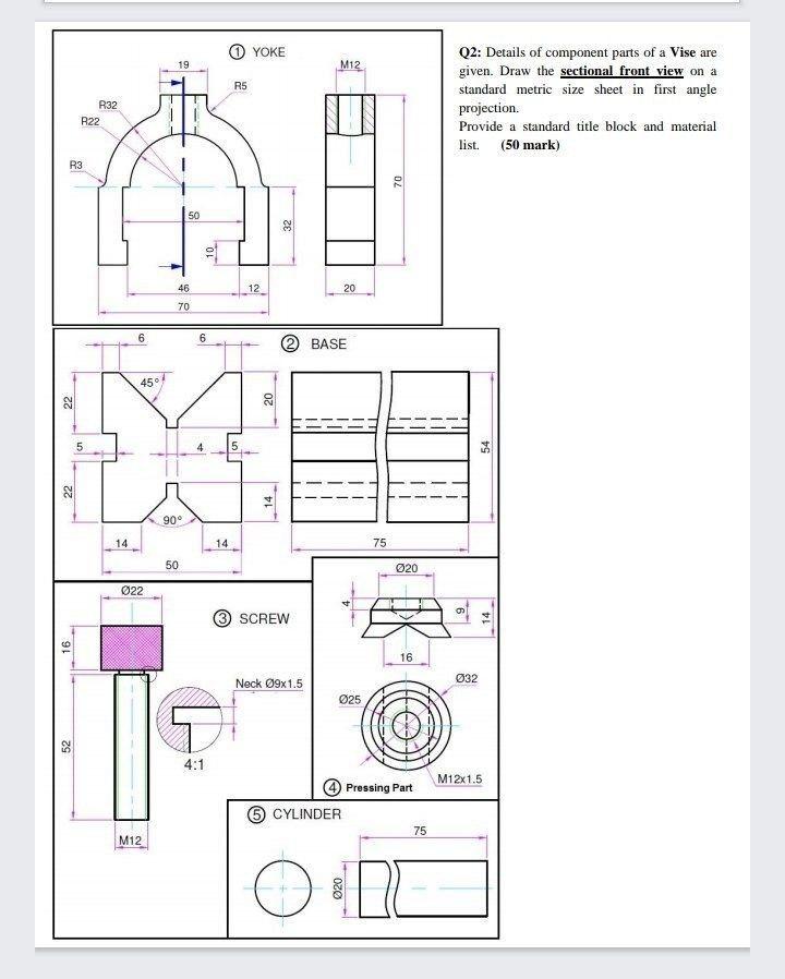 Solved YOKE 19 M12 R5 R32 Q2: Details of component parts of | Chegg.com