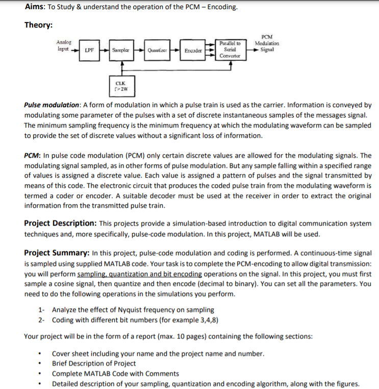 Solved Aims: To Study & understand the operation of the PCM | Chegg.com