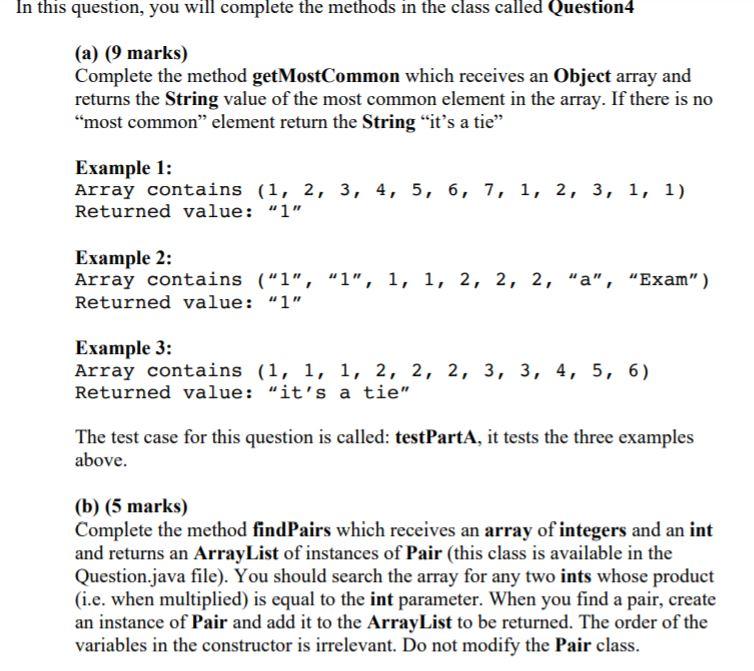 Solved In this question, you will complete the methods in | Chegg.com