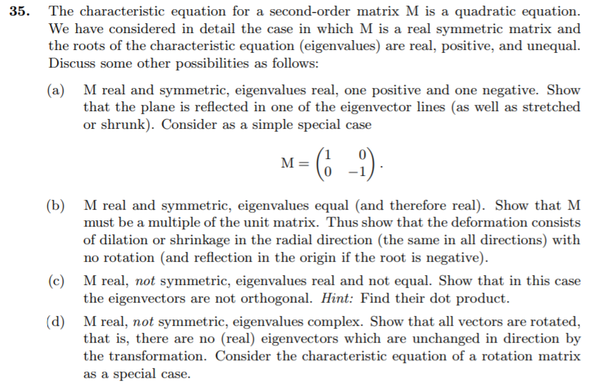 The characteristic equation for a second-order matrix | Chegg.com