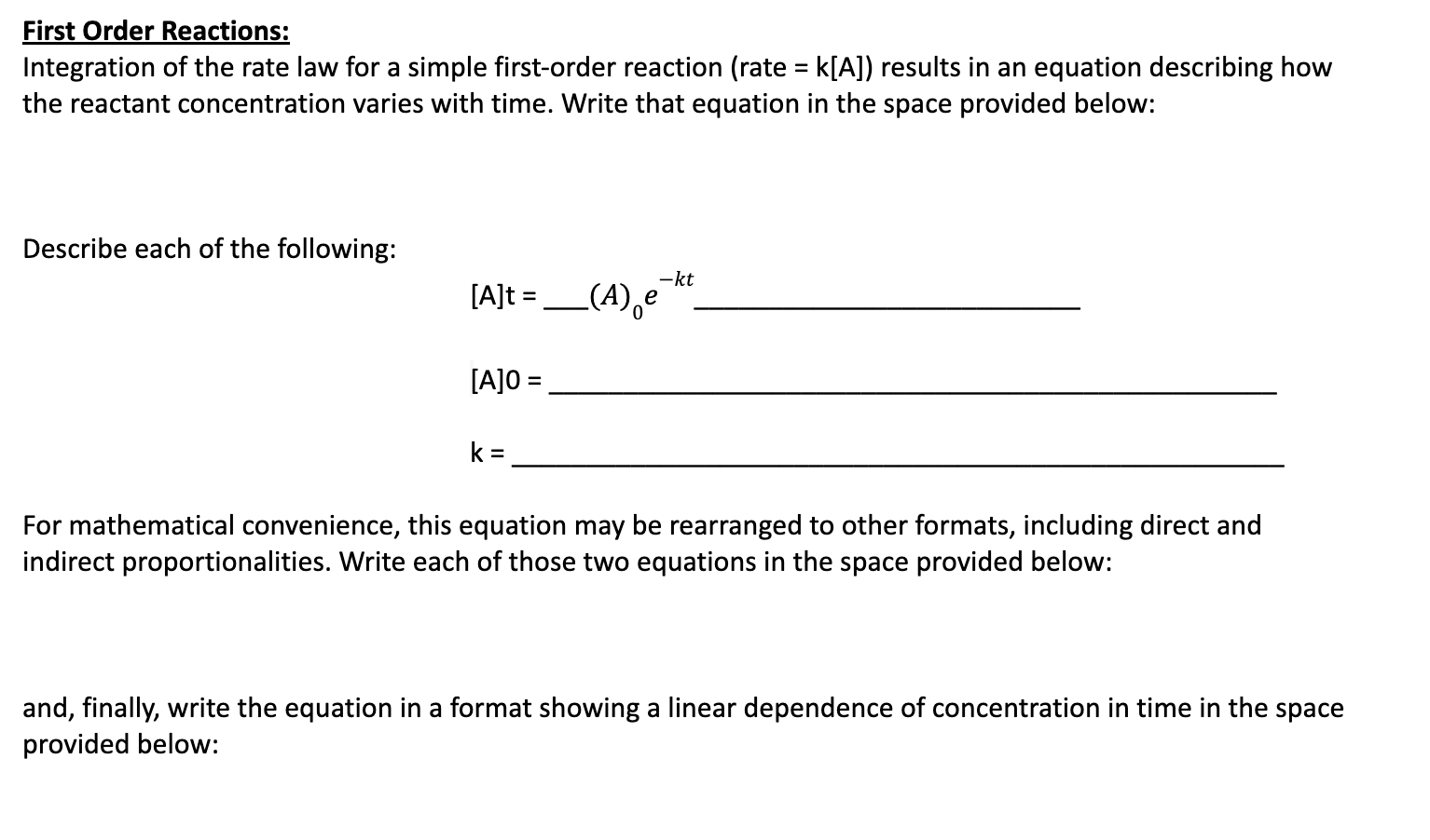 Solved First Order Reactions:Integration of the rate law for | Chegg.com