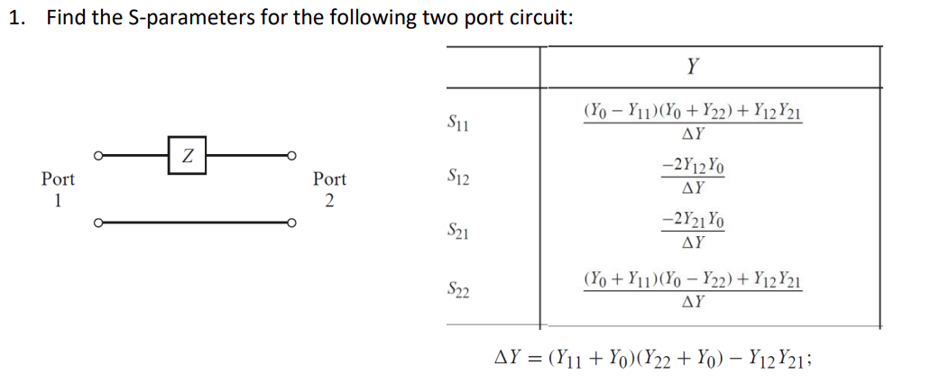 Solved 1. Find the S-parameters for the following two port | Chegg.com