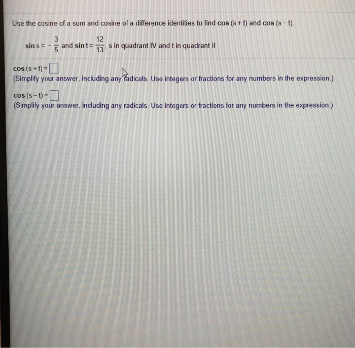 Solved Use the cosine of a sum and cosine of a difference | Chegg.com
