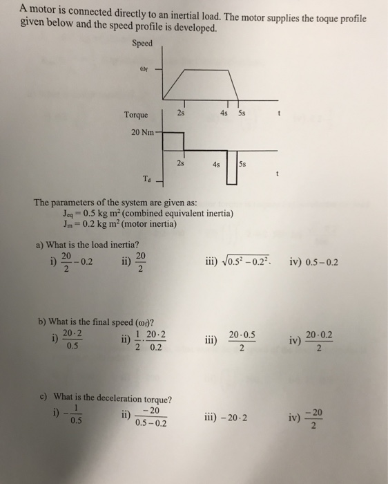 Solved A motor is connected directly to an inertial load. | Chegg.com