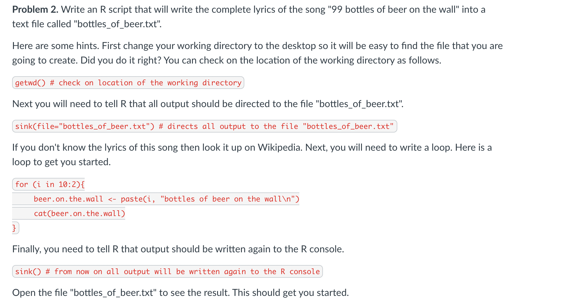 Solved Problem 2. Write an R script that will write the | Chegg.com