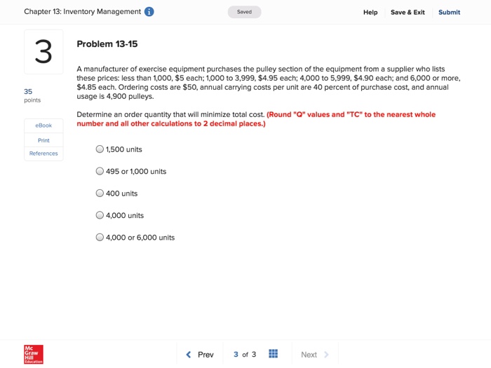 Solved Chapter 13: Inventory Management Help Save & Exit | Chegg.com