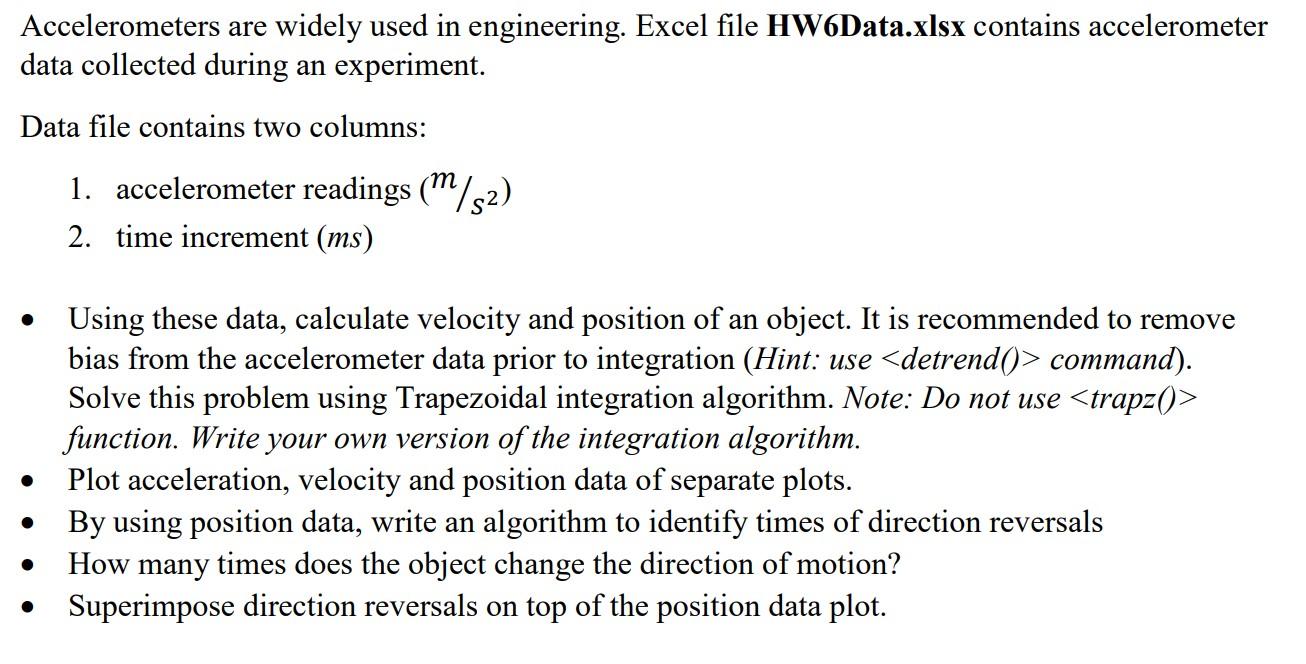Accelerometers are widely used in engineering. Excel | Chegg.com