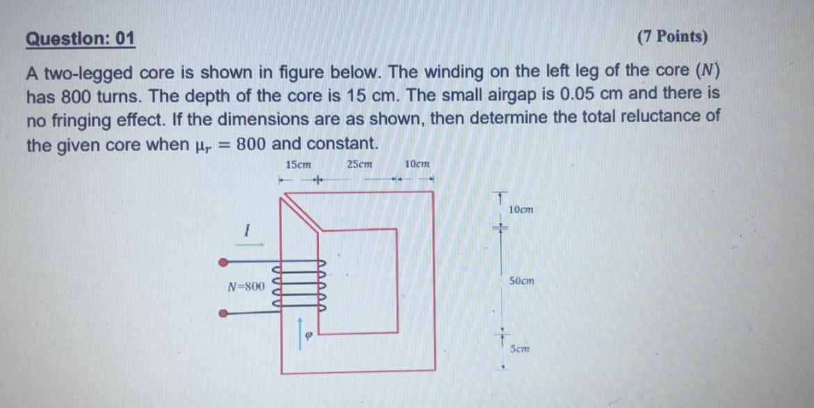 Solved Question: 01 (7 Points) A two-legged core is shown in | Chegg.com