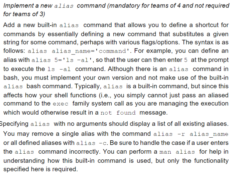 Implement a new alias command (mandatory for teams of | Chegg.com