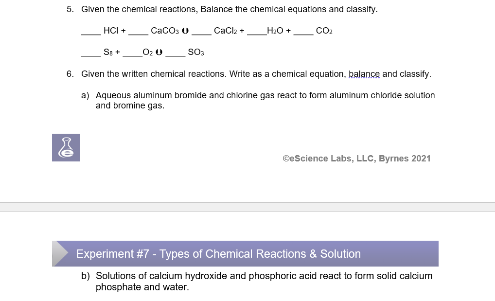 Solved 5. Given the chemical reactions, Balance the chemical | Chegg.com