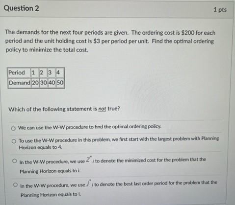 Solved The demands for the next four periods are given. The | Chegg.com