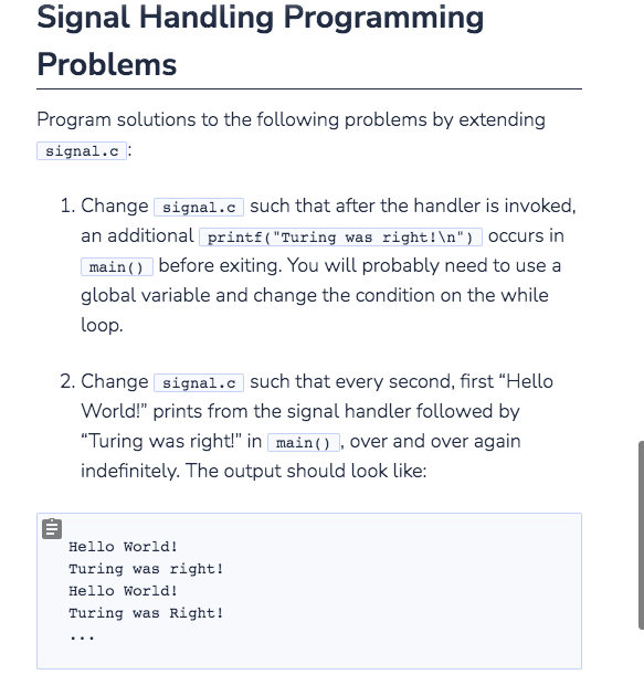 Solved 1. Signals Lab Instructions Your job is to implement | Chegg.com