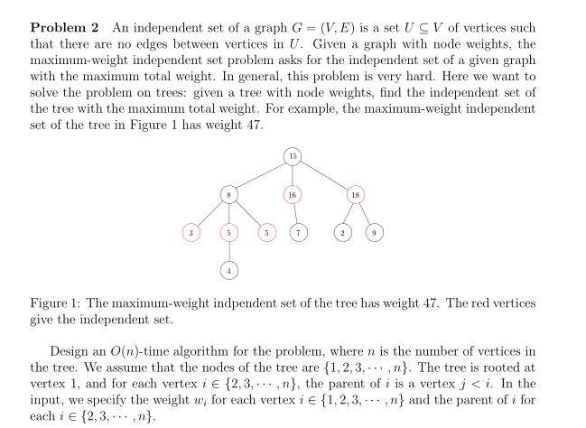 Solved Problem 2 An independent set of a graph G=(V,E) is a | Chegg.com