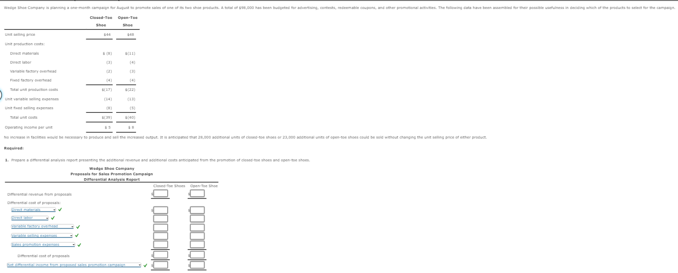 Solved Required: 1. Prepare a differential analysis report | Chegg.com