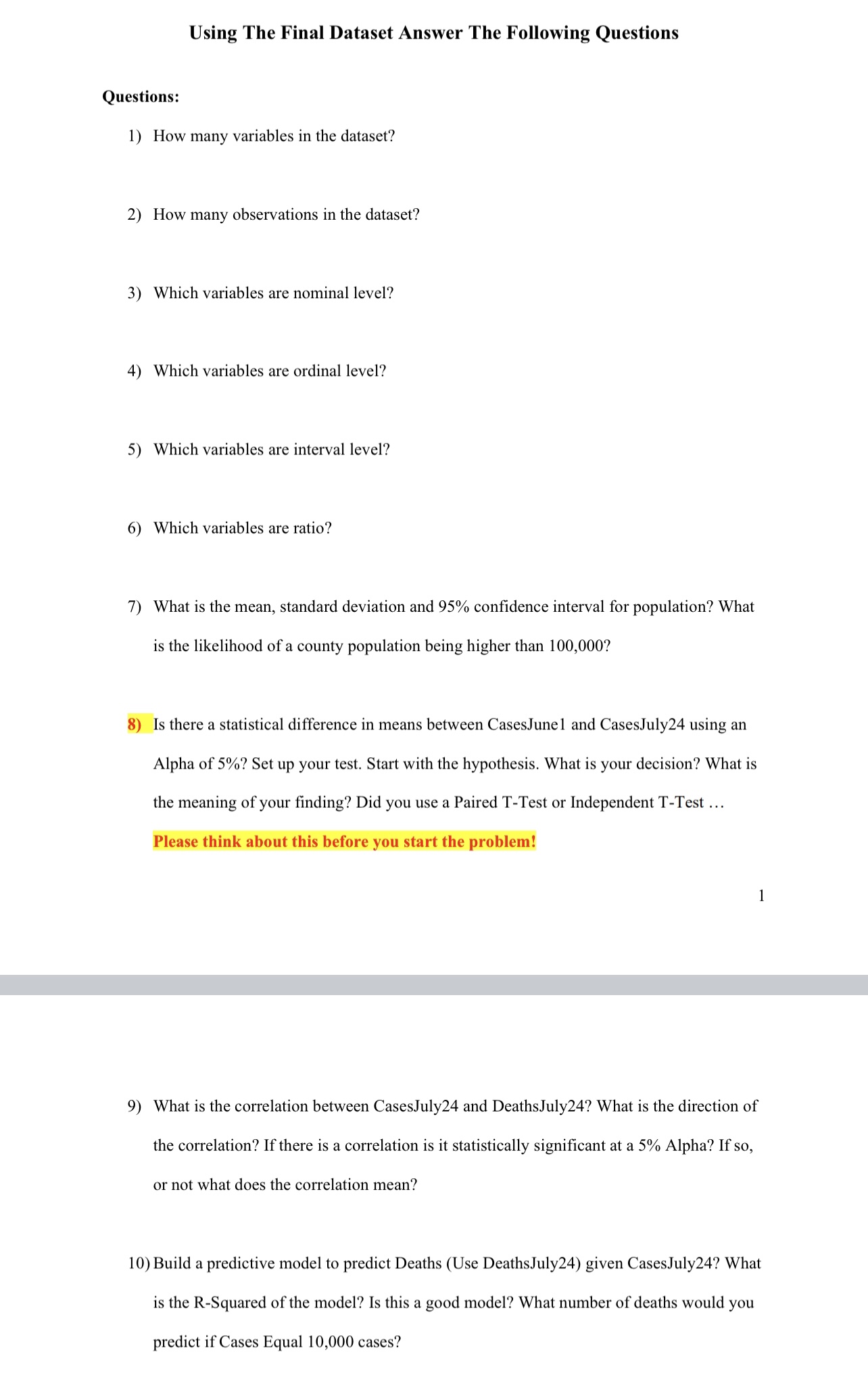 Solved Using The Final Dataset Answer The Following | Chegg.com