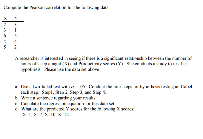 Solved Compute the Pearson correlation for the following | Chegg.com
