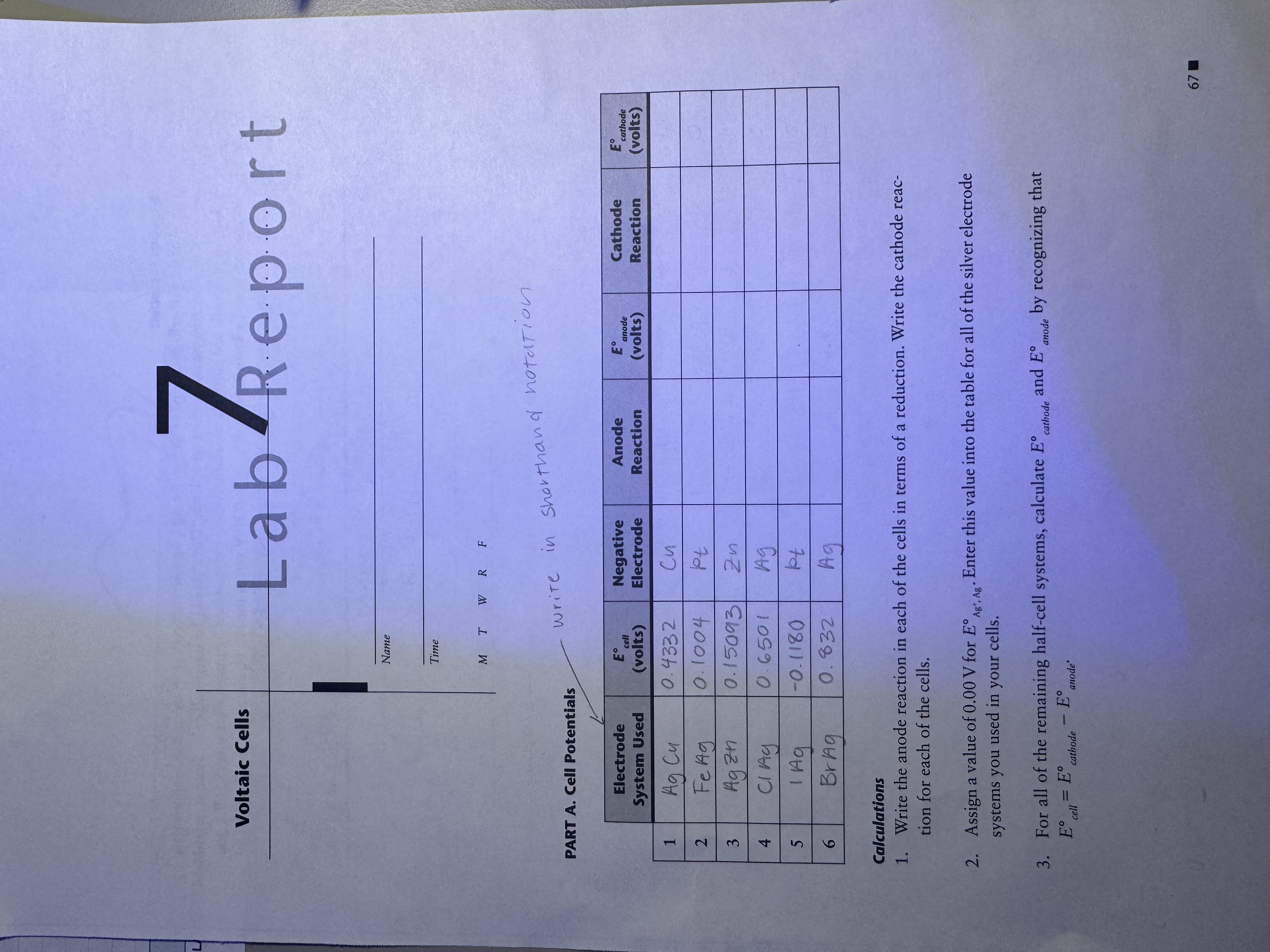 Solved PART A. Cell Potentials write in shorthand notation | Chegg.com