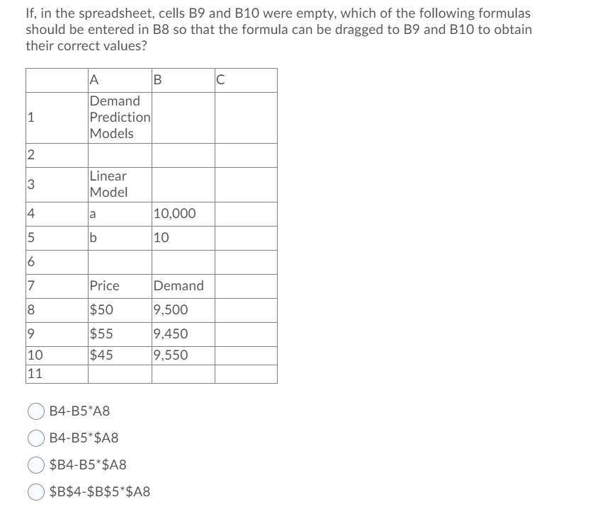 Solved If, in the spreadsheet, cells B9 and B10 were empty, | Chegg.com
