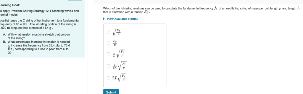 Solved earning Goal 1 of an oscillating string of mass per | Chegg.com