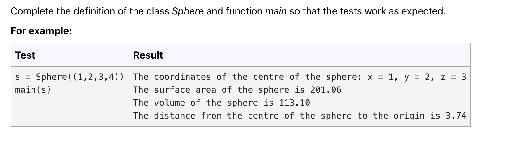 Solved Complete the definition of the class Sphere and | Chegg.com
