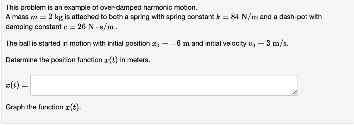 Solved This problem is an example of over-damped harmonic | Chegg.com