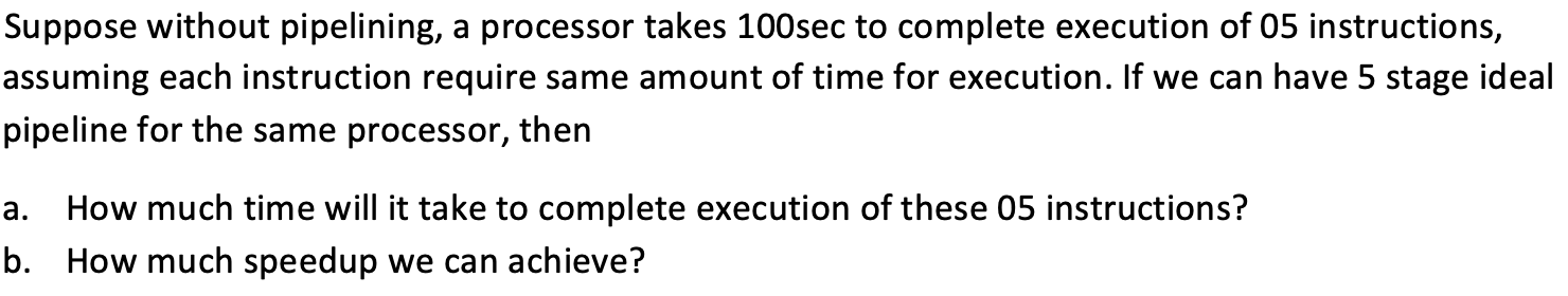 Solved Suppose without pipelining, a processor takes 100sec | Chegg.com