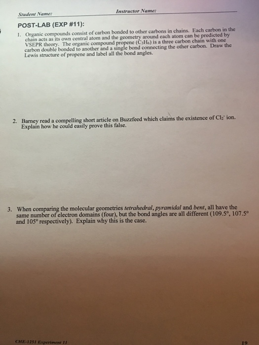 Solved Instructor Name: Student Name: POST-LAB (EXP #11): 1. | Chegg.com