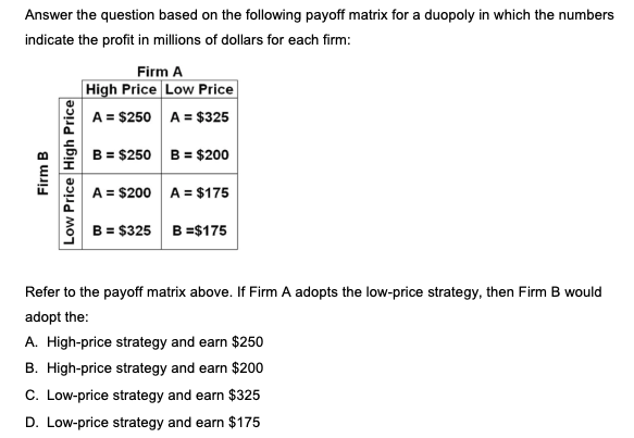 Solved Answer the question based on the following payoff | Chegg.com