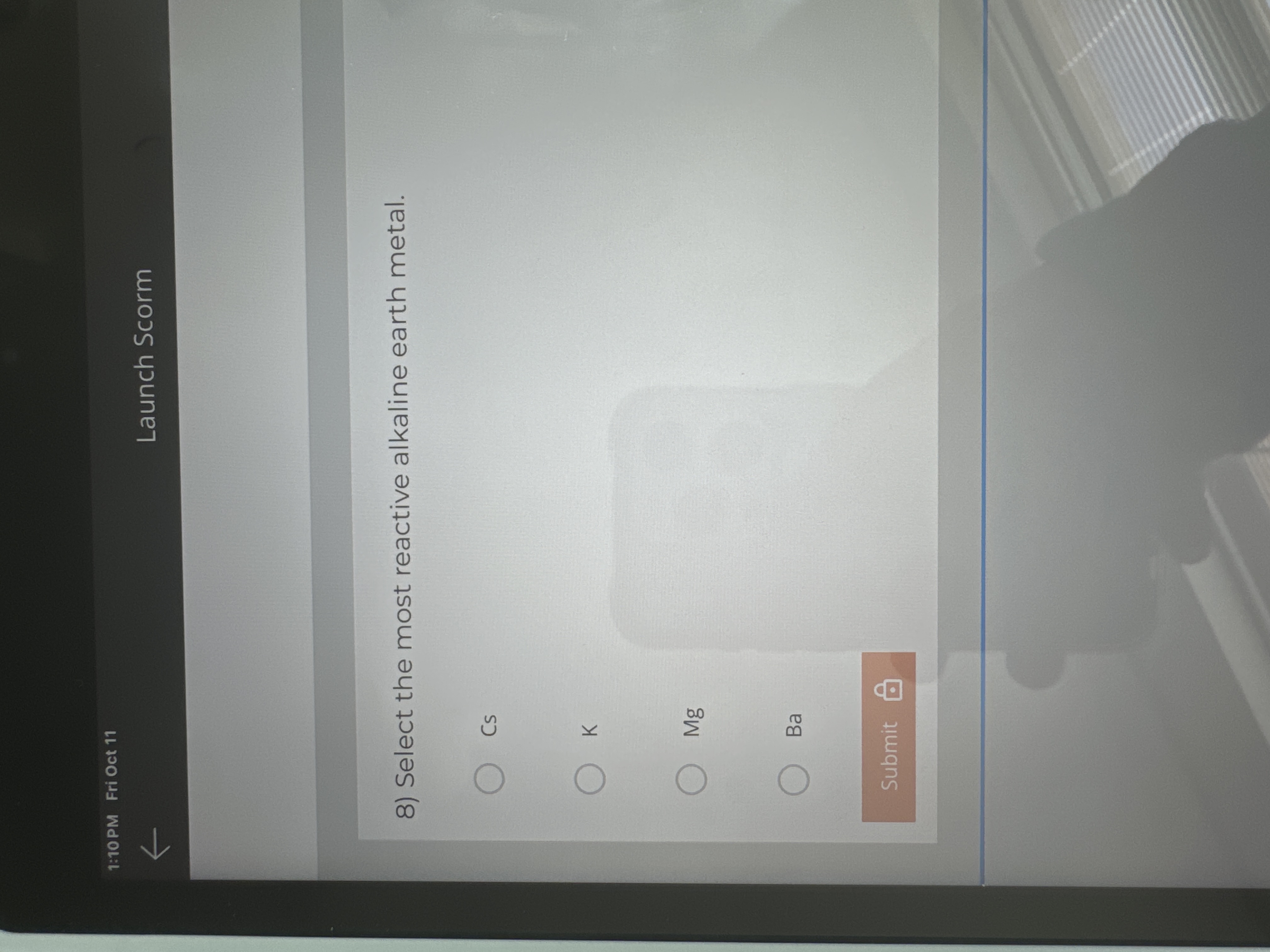 Solved 8) ﻿Select the most reactive alkaline earth | Chegg.com