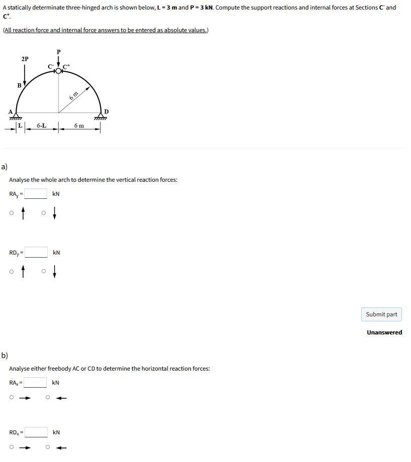Solved A statically determinate three-hinged arch is shown | Chegg.com