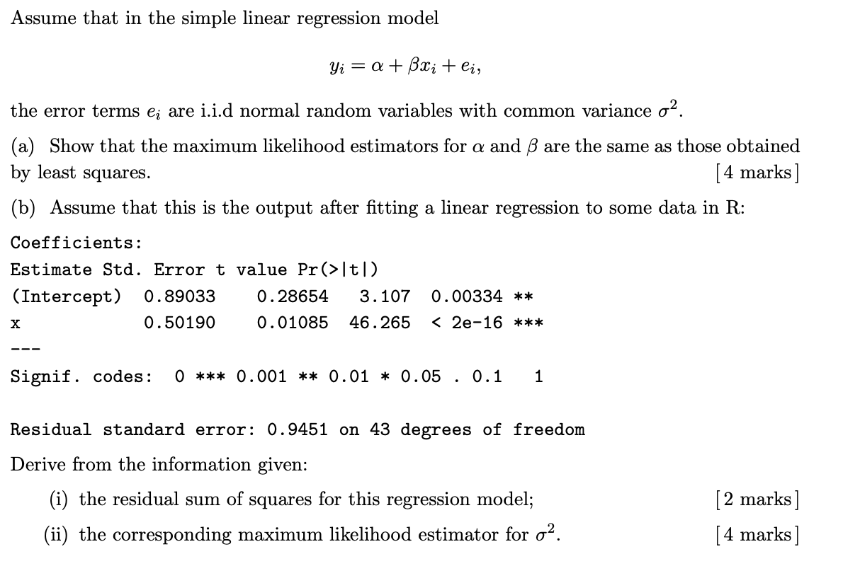 Solved Assume that in the simple linear regression model Yi | Chegg.com